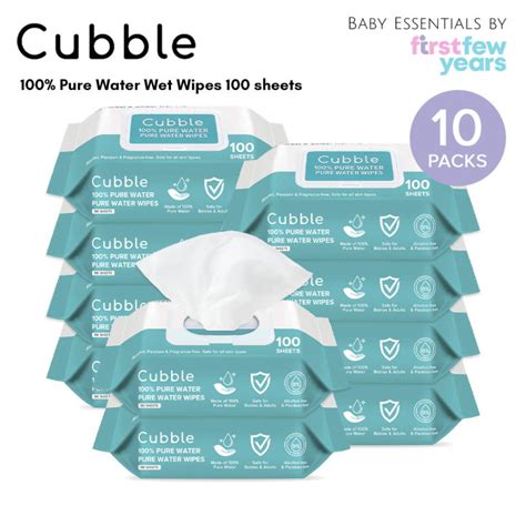 Cubble 100 Pure Water Wet Wipes 100 Sheets X 10 Packs 1000 Sheets 24 Pack Carton Deal Exp