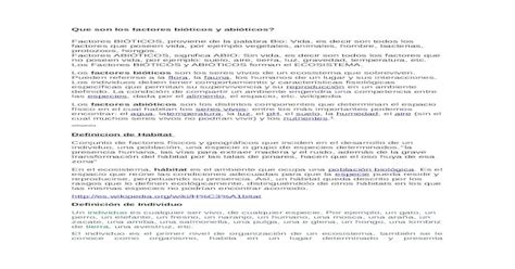 Que Son Los Factores Bióticos Y Abióticos Docx Document
