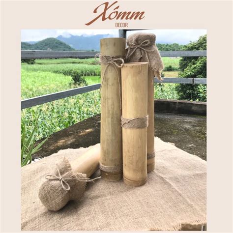 ống Tre Kèm Vải Dây Nơ Decor Trang Trí ống Tre đựng Tranh Làm Quà Tặng ống Cắm Hoa Công