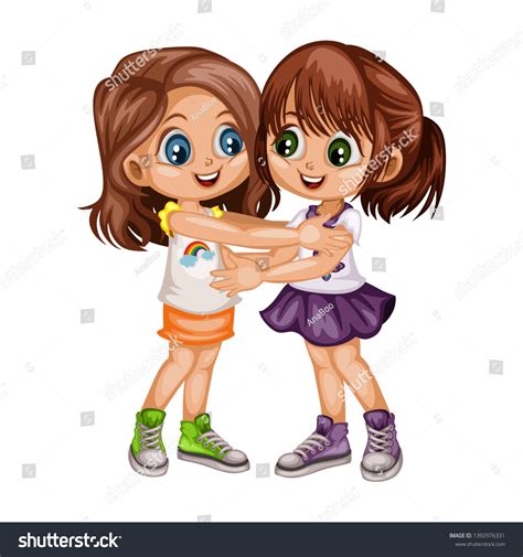 Two Lovely Happy Best Friends Girls เวกเตอร์สต็อก ปลอดค่าลิขสิทธิ์