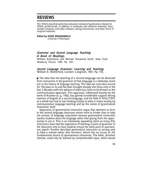 Pdf Review Grammar And Second Language Teaching A Book Of Readings