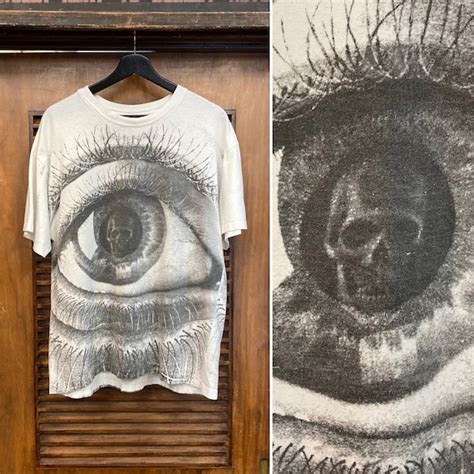 Vintage 1980s M C Escher Skull In Eyeball Artwork T… Gem