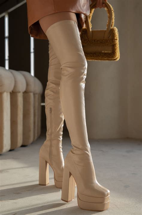 Buy Amira Nude Platform Block Heel Boots Miss Lola