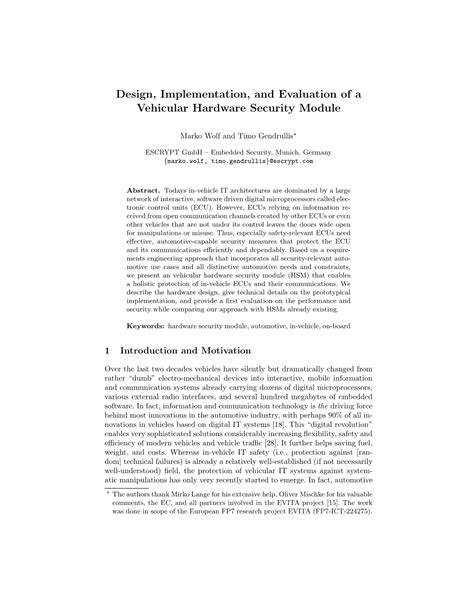 Design Implementation And Evaluation Of A Vehicular Hardware Security