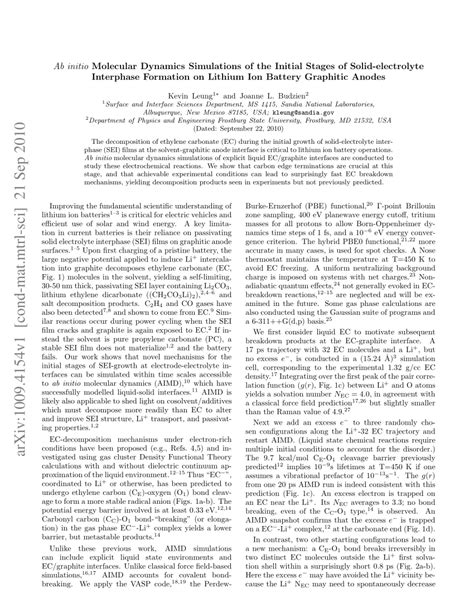 Pdf Ab Initio Molecular Dynamics Simulations Of The Initial Stages Of Solid Electrolyte