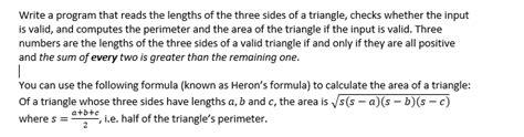 Solved Write A Program That Reads The Lengths Of The Three