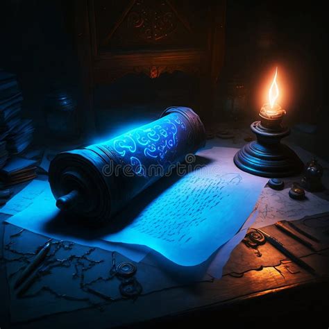 Blue Glowing Magical Scroll Digital Art Stock Illustration Illustration Of Purple Font 313290600