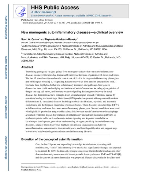 Pdf New Monogenic Autoinflammatory Diseases—a Clinical Overview