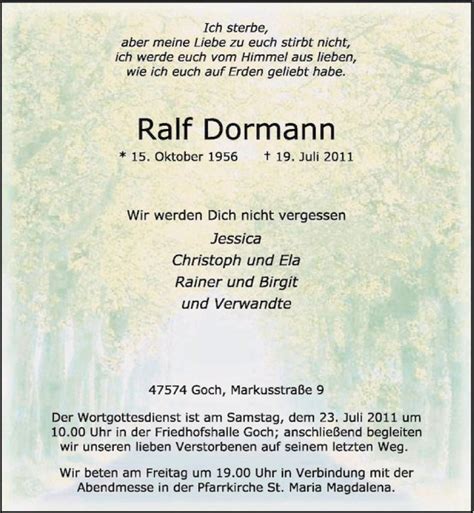 Alle Traueranzeigen Für Ralf Dormann Trauer Rp Online De