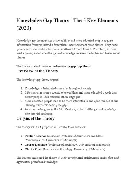 Knowledge Gap Theory The 5 Key Elements 2020 Pdf Mass Media