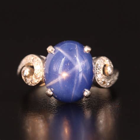 Vintage 10k Star Sapphire And Diamond Scrollwork Ring Ebth