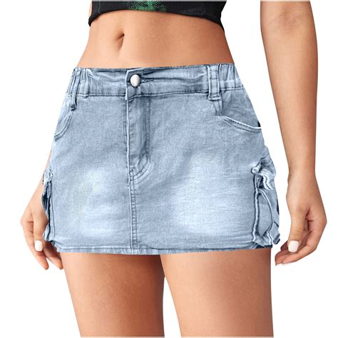 Wqqzjj Womens Mini Denim Short Skirtfashion Retro Stretch Slim Skirts