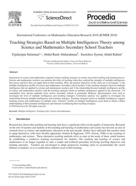 pdf teaching strategies based on multiple intelligences theory among