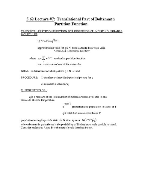 Translational Part Of Boltzmann Partition Function 5 Lecture 7