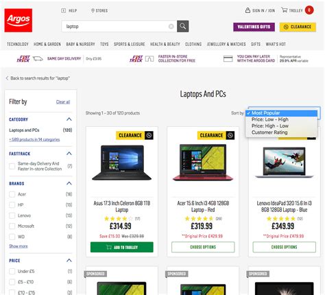 Argos Sorting Tool 374 Of 473 Sorting Tool Examples Baymard Institute