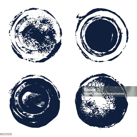 Grunge Circle Stamp Set Round Vector Isolated On White Background Ink