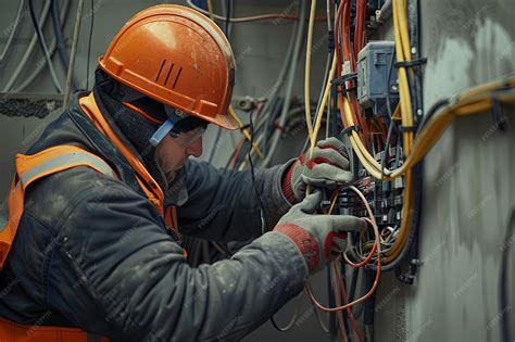 An Electrician Wearing Safety Gear Carefully Works On Electrical Wiring