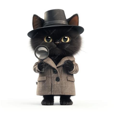 Black Cat Detective With Magnifying Glass Premium Ai Generated Image