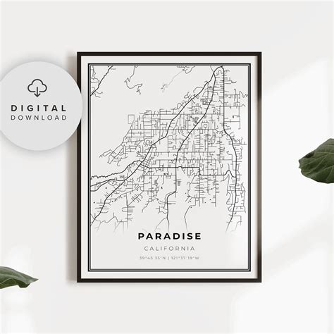 Paradise California Map Art Print City Street Map Digital Download