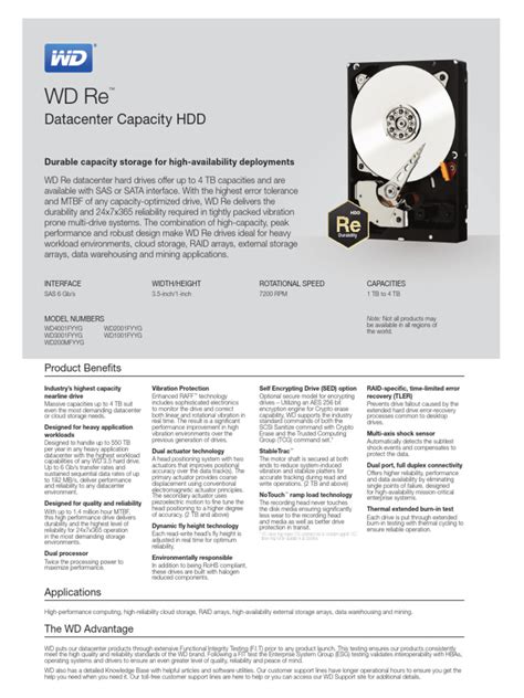 Wd Re Sas Specsheet Pdf Hard Disk Drive Computer Data Storage
