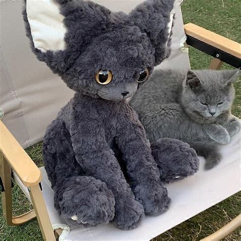 Cute Black Devon Rex Plush Toy Lifelike Stuffed Animals Cat Fluffy Soft