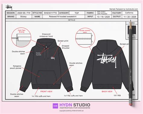 Stussy Hoodie Design Reference Tech Pack On Behance Apparel Design