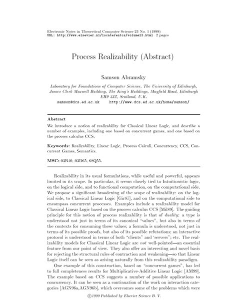 Pdf Process Realizability Abstract