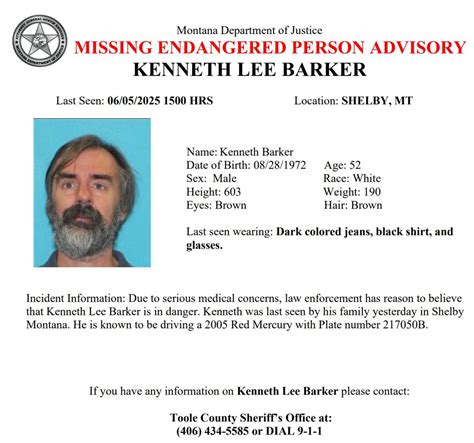 Missingendangered Person Alert For Toole County Man