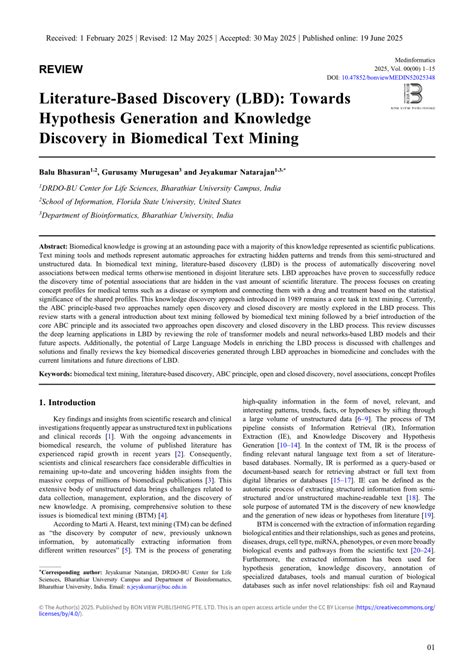 Pdf Literature Based Discovery Lbd Towards Hypothesis Generation