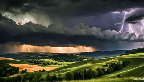 Thunderstorm Over Rolling Hills Premium Ai Generated Image