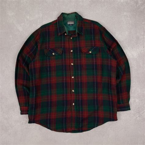 Mens Vintage 1990s Checked Wool Flannel Shirt Large North Workshop
