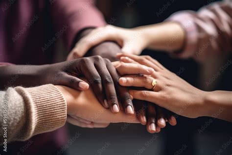 Hands Of People Of Different Races And Genders Holding Each Other