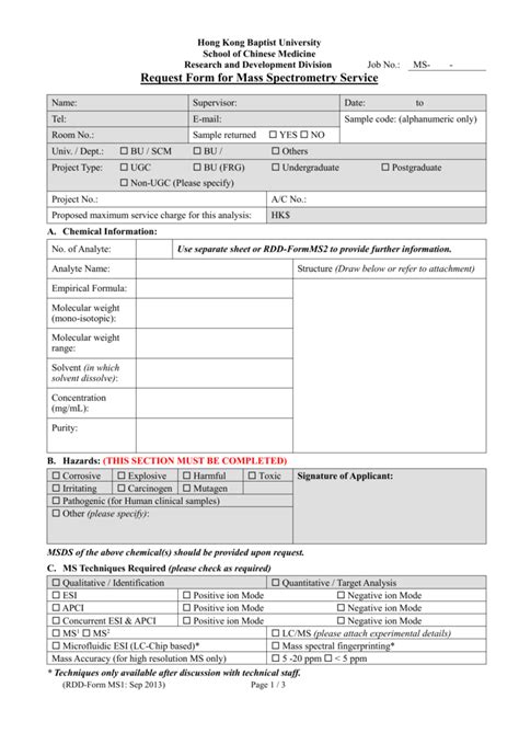 Request Form For Chemical Analysis Service