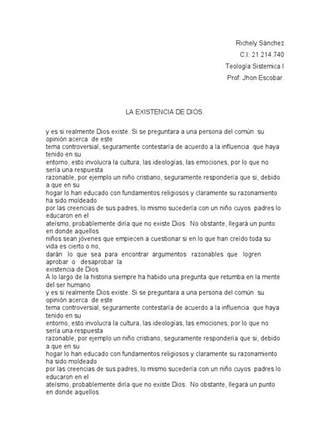 La Existencia De Dios 1 Pdf Dios Existencia De Dios