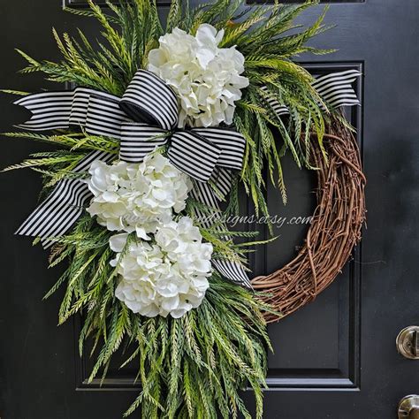 Large Neutral Everyday Door Wreath With Hydrangeas And Green