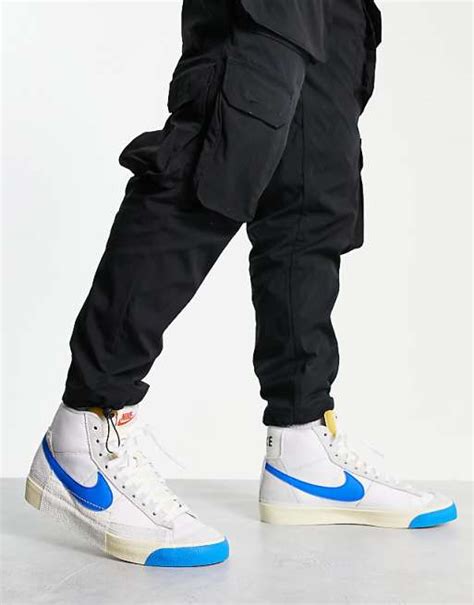 Nike Blazer Mid 77 Trainers In White And Blue Asos
