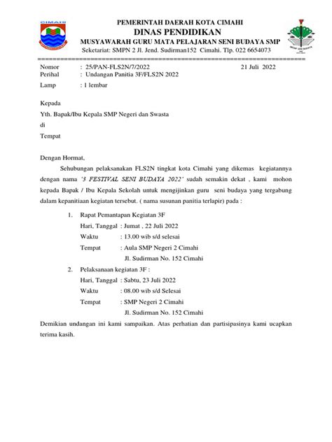 Undangan Panitia Fls2n 2022 H 1and H Pdf