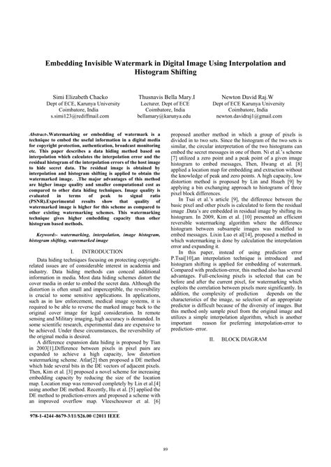 Pdf Embedding Invisible Watermark In Digital Image Using