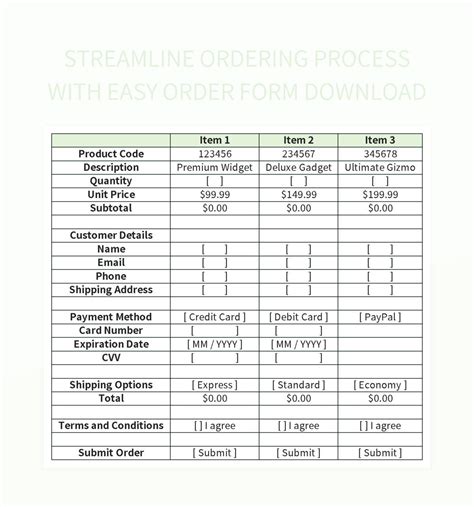 Streamline Ordering Process With Easy Order Form Download Excel