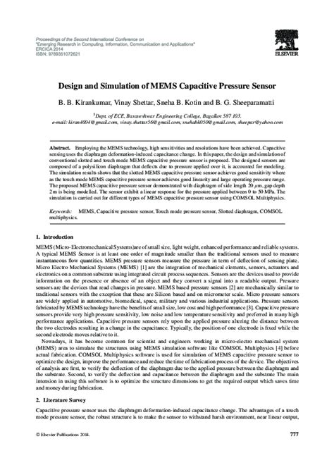 Pdf Design And Simulation Of Mems Capacitive Pressure Sensor