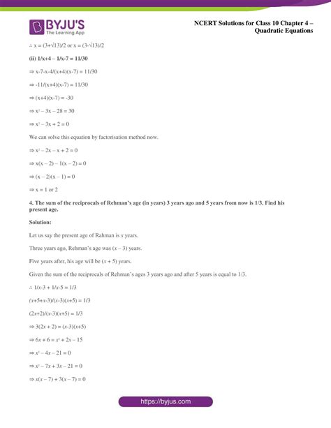 Ncert Solutions Class 10 Maths Chapter 4 Quadratic Equations