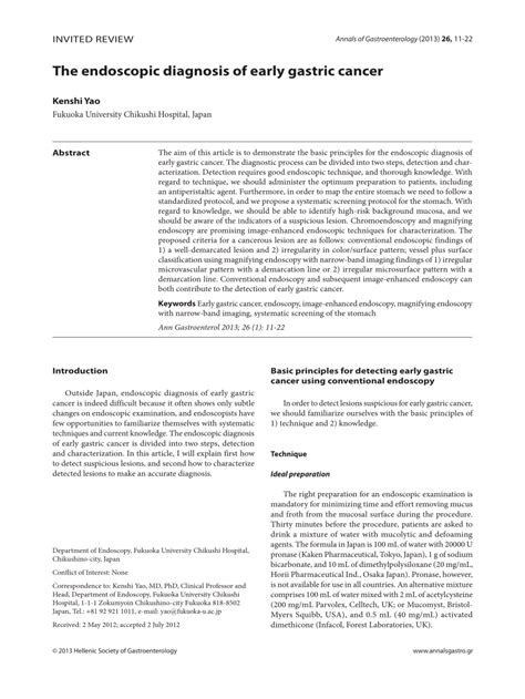 Pdf The Endoscopic Diagnosis Of Early Gastric Cancer