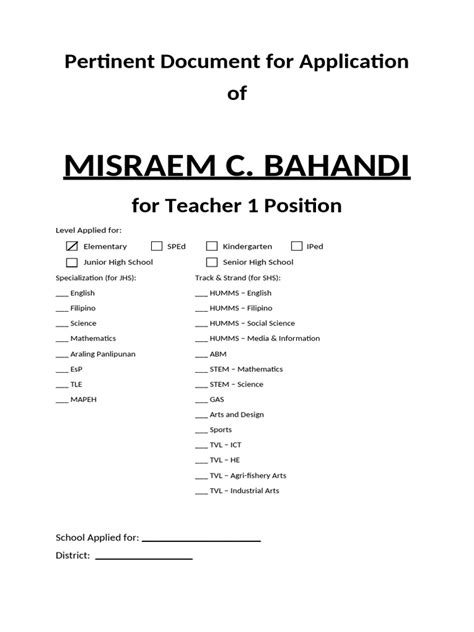 Pertinent Document For Application Front Page Pdf