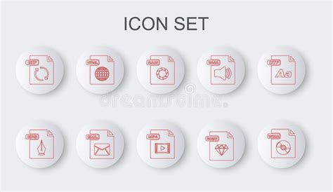 Set Line WMA File Document EPS RAW RUBY HTML EML And MP Icon Vector Stock Vector