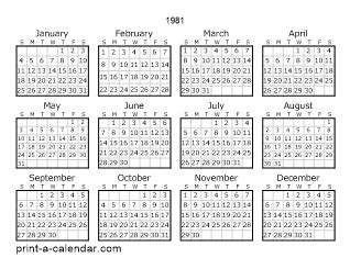 Download 1981 Printable Calendars