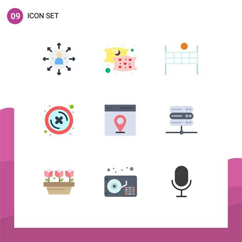 Mobile Interface Flat Color Set Of 9 Pictograms Of Map Communication Ball Button Cross Editable