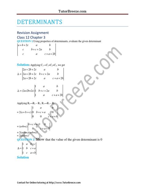 4determinants Assignment Solutions Download Free Pdf Determinant