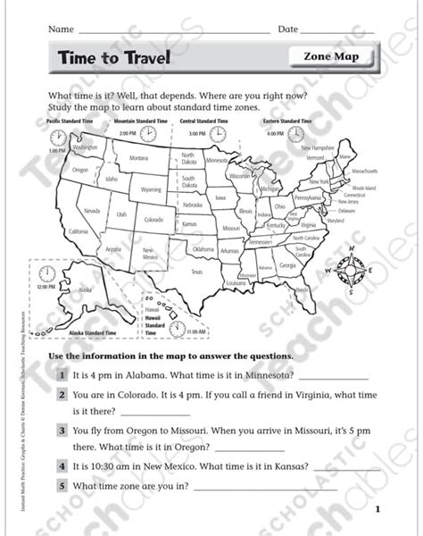 Time To Travel Zone Map Instant Math Practice Page For Grades 2 Worksheets Library