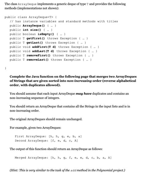 Solved The Class Arraydeque Implements A Generic Deque Of