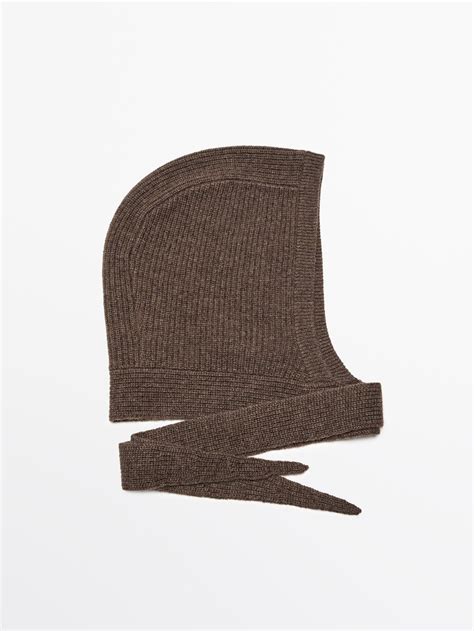 Knit Hood With Tie · Mole Brown Maroon · Caphat Massimo Dutti
